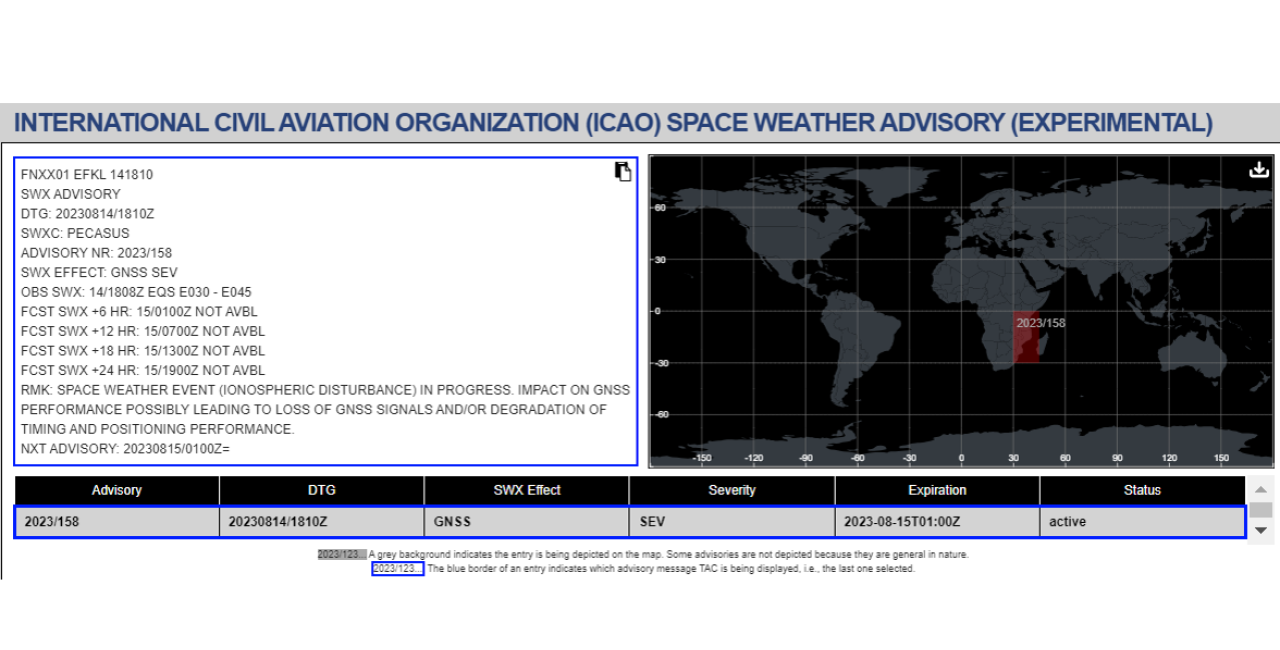ICAO Space Weather Advisories Experimental Information | Space Weather ...